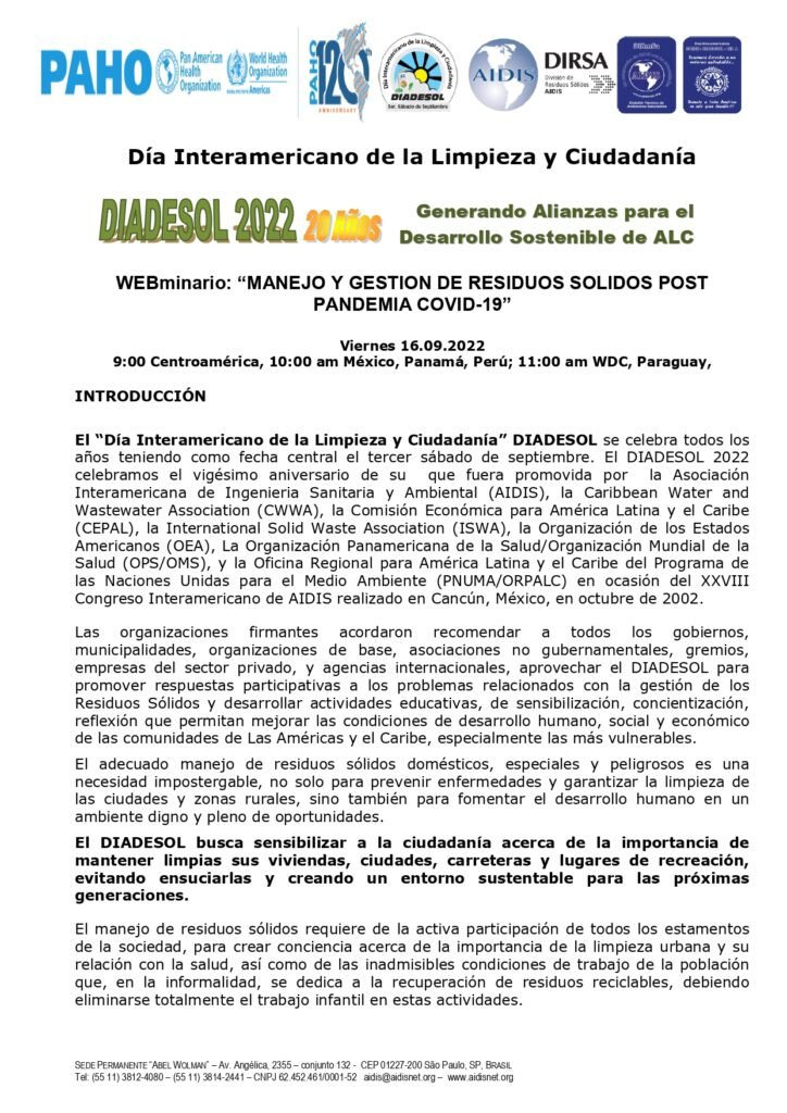 DIADESOL 2022 - MANEJO Y GESTION DE RESIDUOS SOLIDOS POST PANDEMIA ...