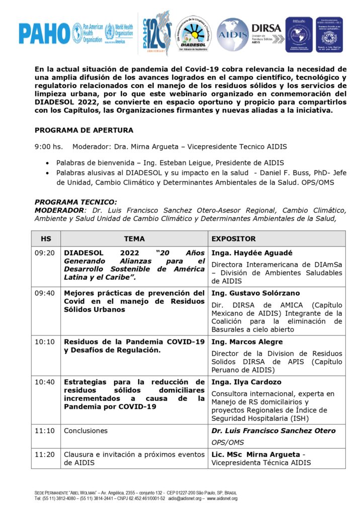 DIADESOL 2022 - MANEJO Y GESTION DE RESIDUOS SOLIDOS POST PANDEMIA ...